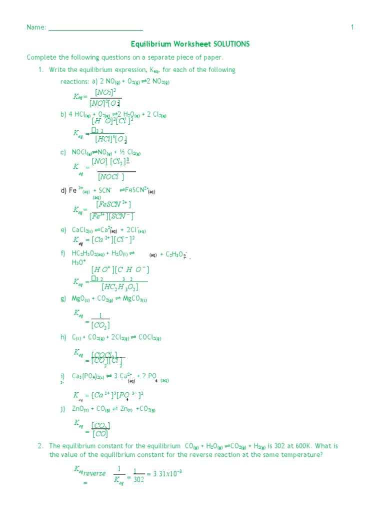 Equillibrium Worksheet 1 | PDF | Molecules | Materials