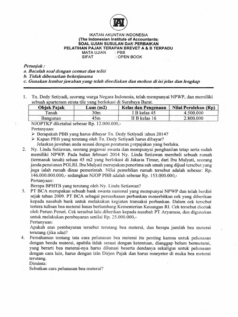 (The Indonesian Institute of Accountants) Soal Ujian Susulan Dan Perbaikan Pelatihan Pajak ...