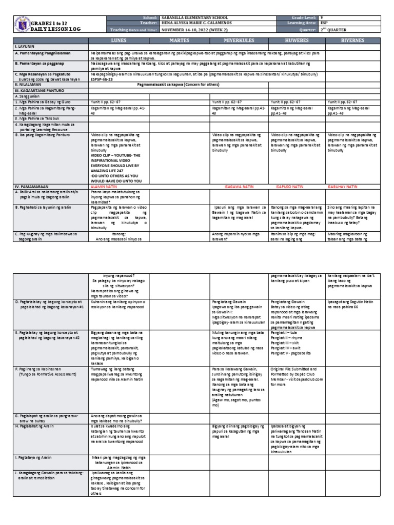 DLL - Esp 5 - Q2 - W2 | PDF