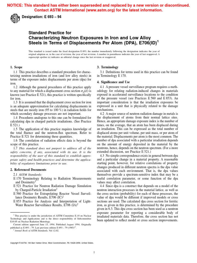 E 693 - 94 - Rty5my05na | PDF | Ionizing Radiation | Neutron