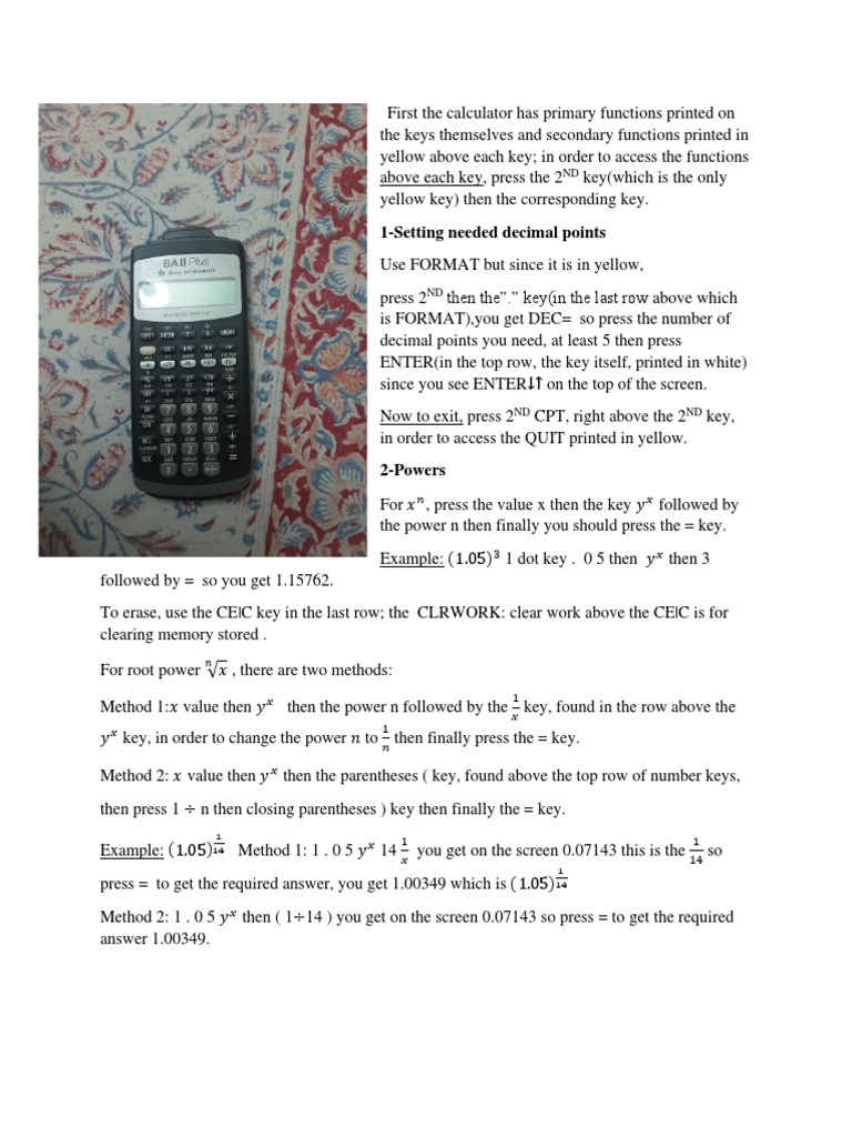 Basic Instructions One For BAII Texas Financial Calculator | PDF ...