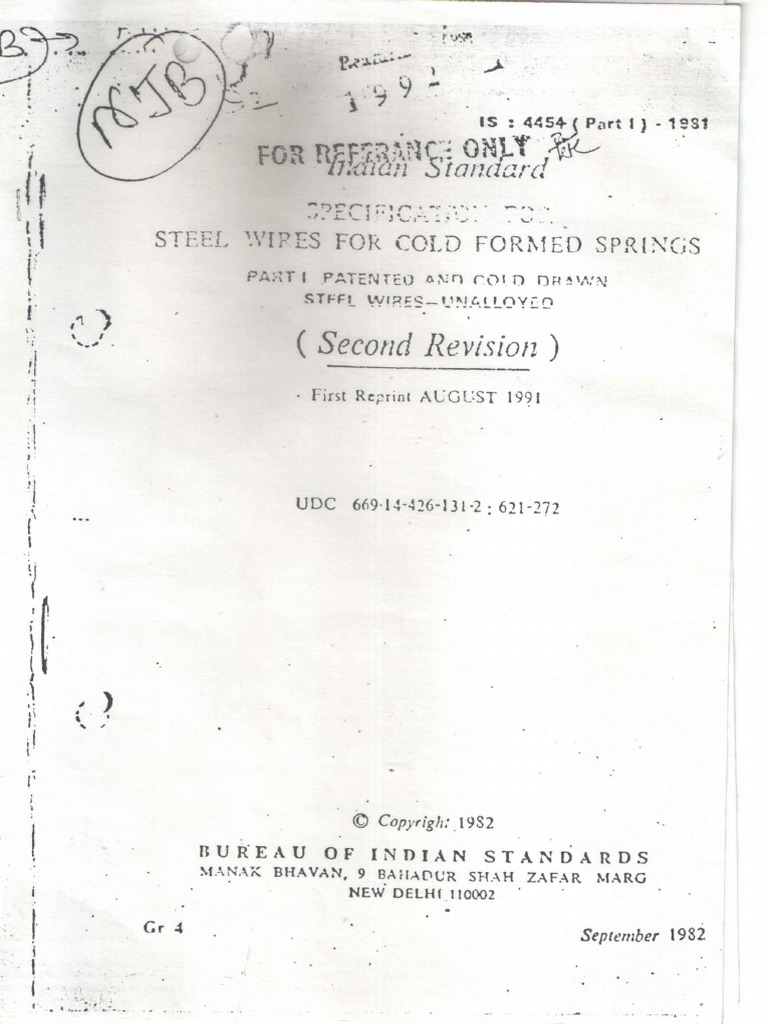 IS Indian Standard 4454(part1)1981 | PDF