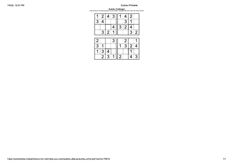 10 Sudoku Puzzle 4x4 - Beginner | PDF