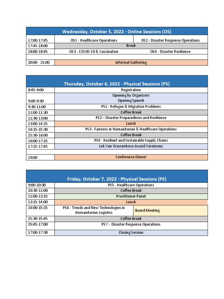 Schedule and Agenda for the 2022 International Conference on Humanitarian Logistics and ...