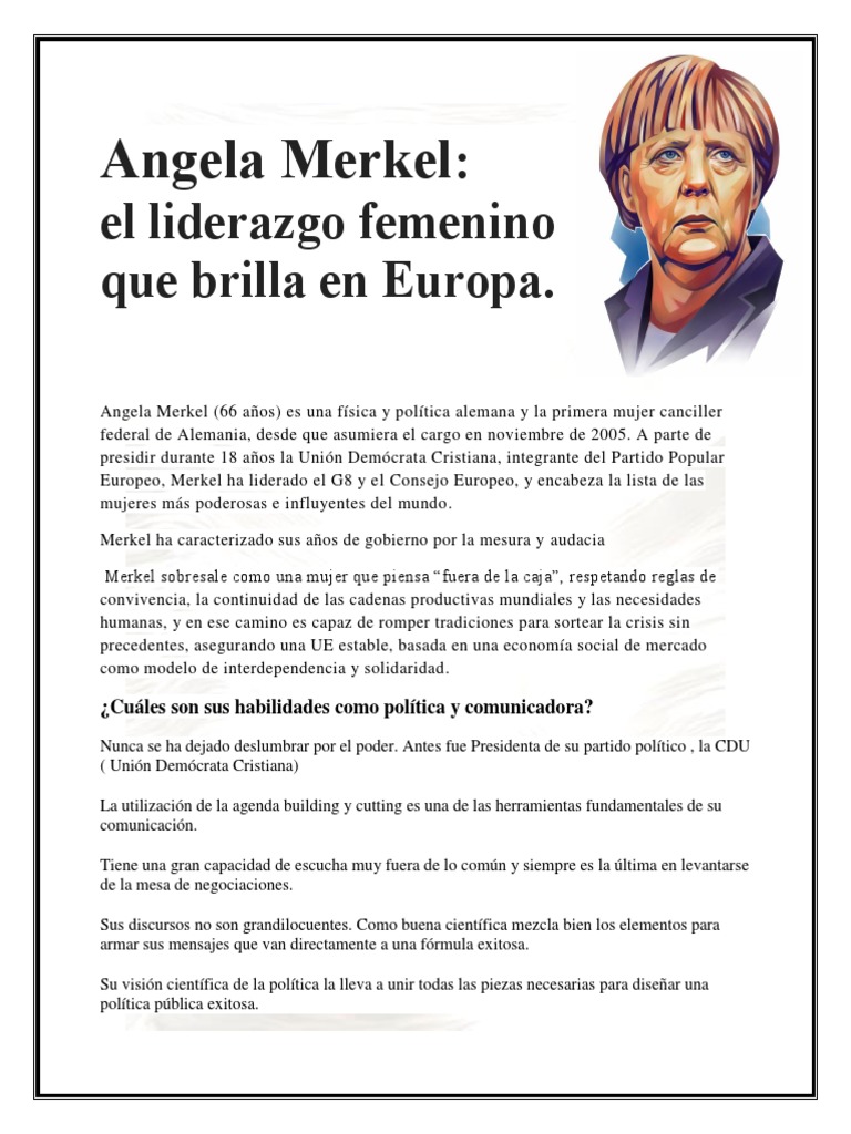Angela Merkel El Liderazgo Femenino Que Brilla en Europa | PDF | Angela ...