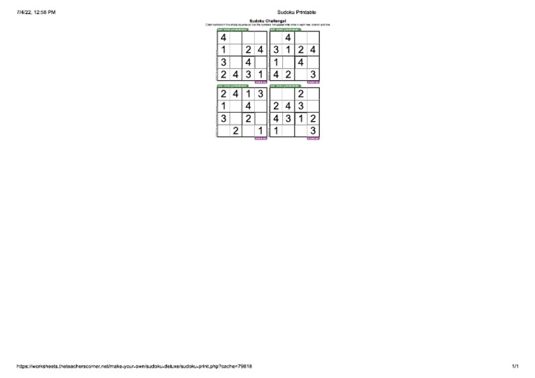 Sudoku Puzzle 4x4 - Beginner | PDF