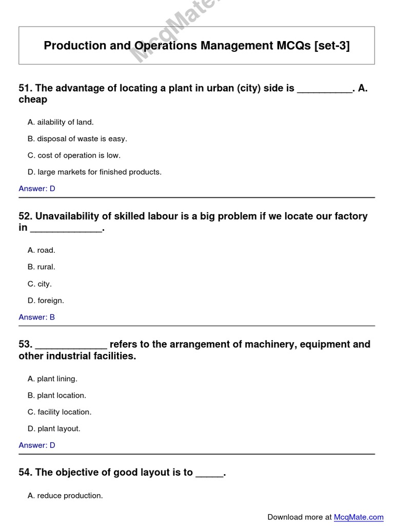 Production-And-Operations-Management Solved MCQs (Set-3) | PDF ... Production-And-Operations-Management Solved MCQs (Set-3) | PDF ...