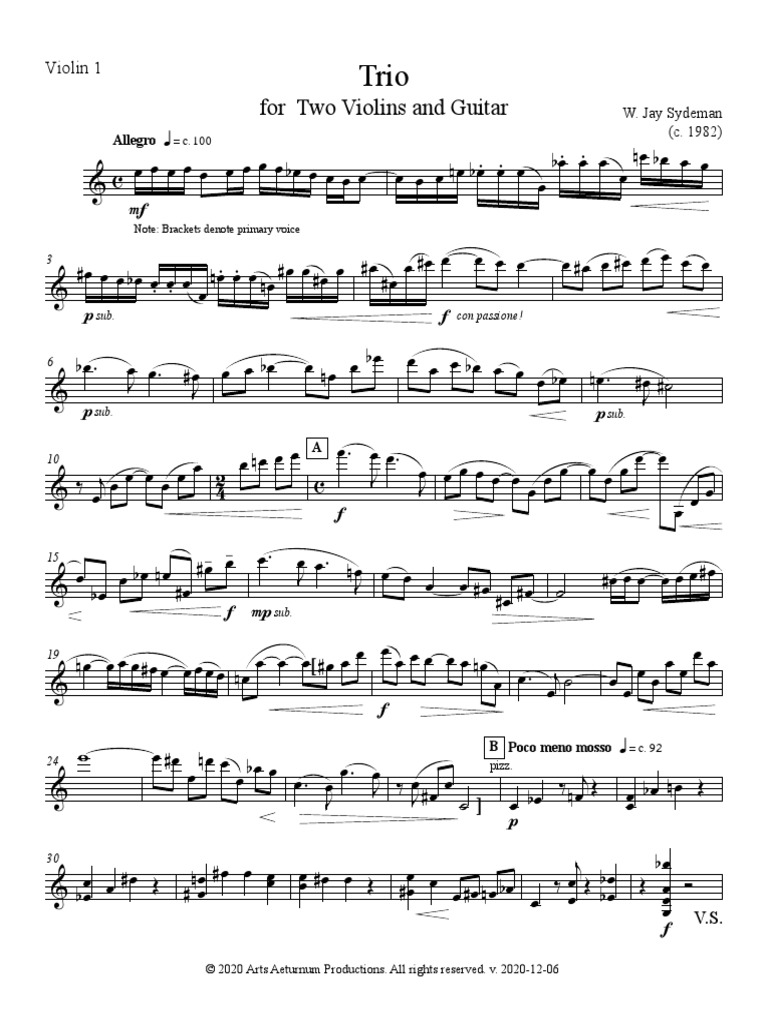 IMSLP662676-PMLP1063238-Sydeman Trio 2VlnsGtr Vln1 | PDF