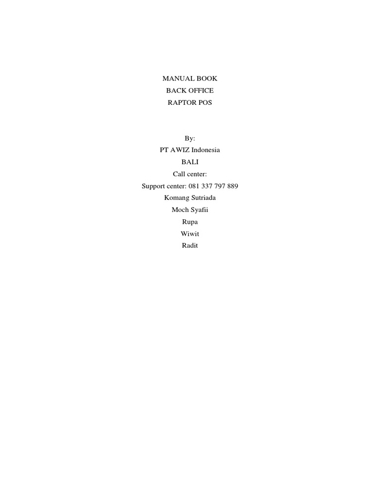 Raptor POS Back Office Manual | PDF | Point Of Sale | Menu