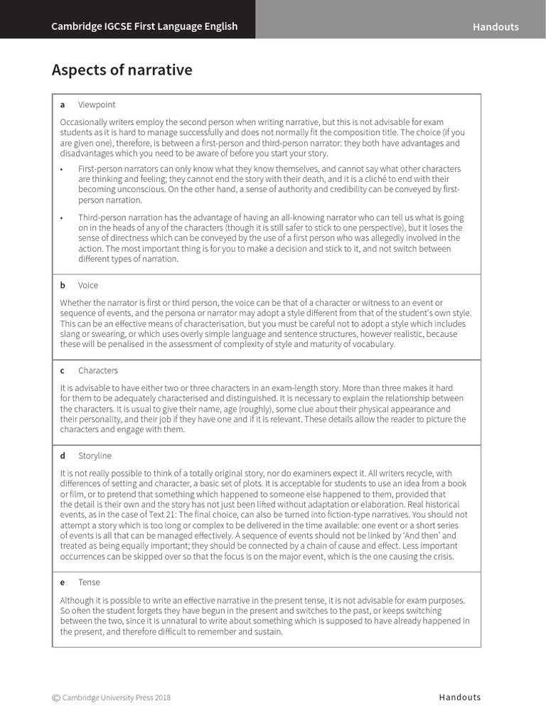 Handout Aspects of Narrative | PDF | Narration