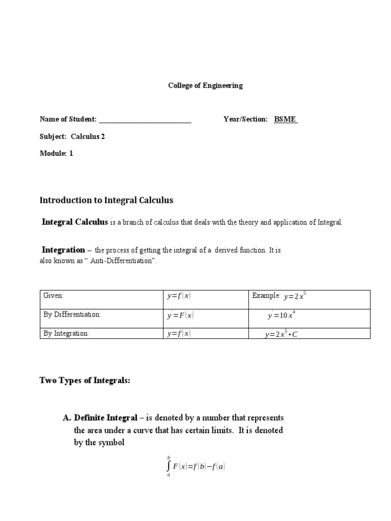 Integral Calculus (Module 1) | PDF | Integral | Derivative