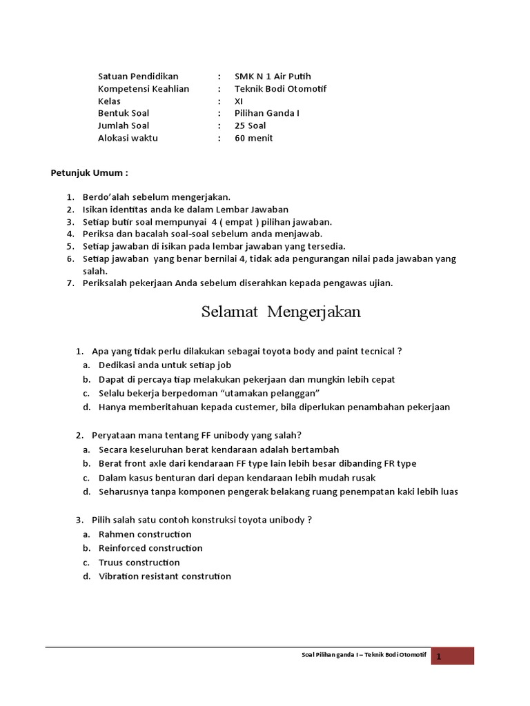 Soal Perb. Panel I (PPB) | PDF