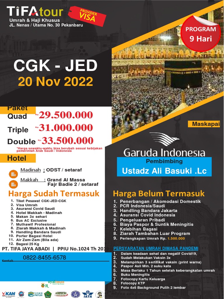 Umrah 20 November 2022 Garuda CGK - Jed | PDF
