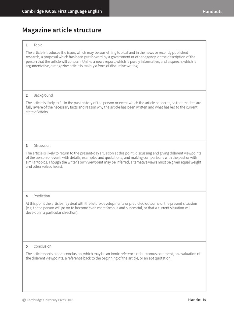 Handout Magazine Article Structure | PDF