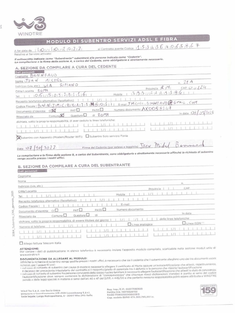 Modulo Subentro Wind 2022 | PDF