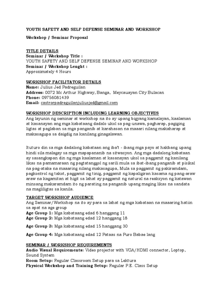 Youth Safety and Self Defense Seminar and Workshop Proposal | PDF