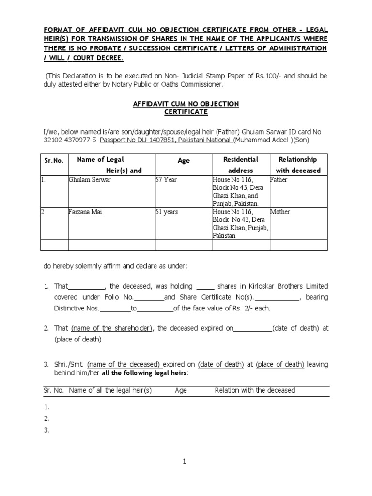 KBL - Format of Affidavit Cum NOC | PDF | Affidavit | Government