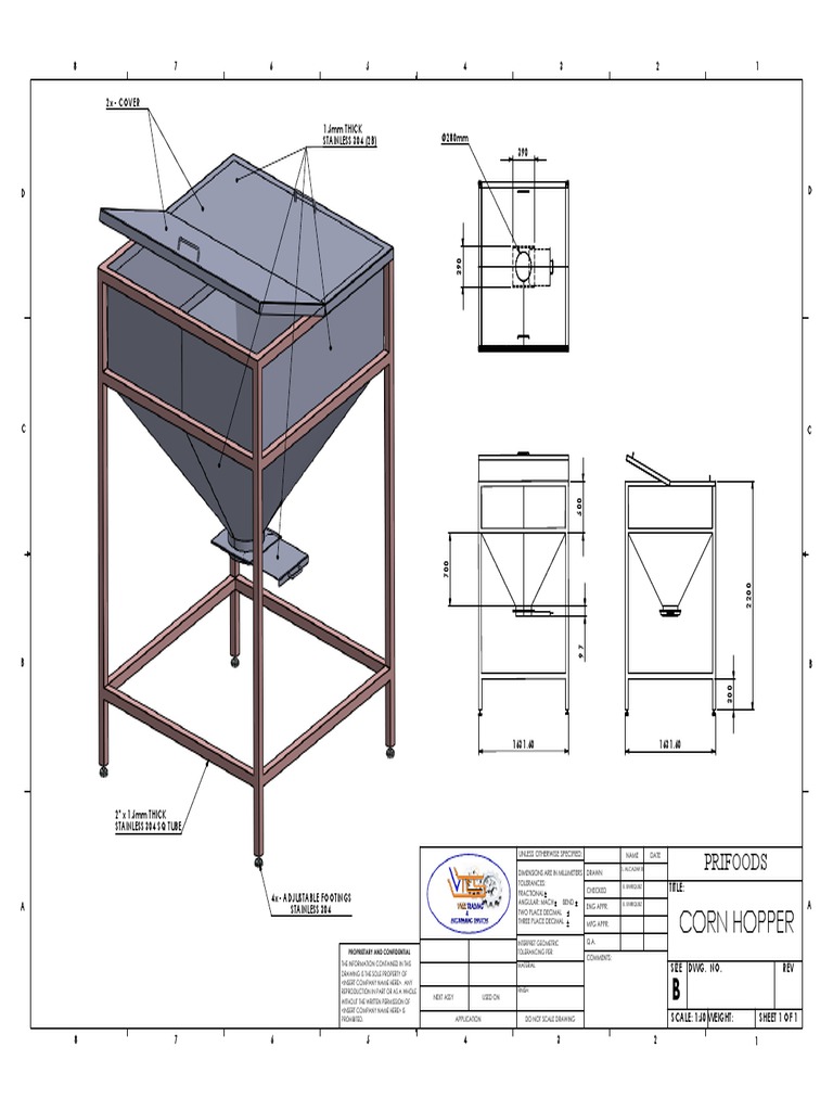 Corn Hopper Funnel Drawing | PDF | Mechanical Engineering | Industrial ...