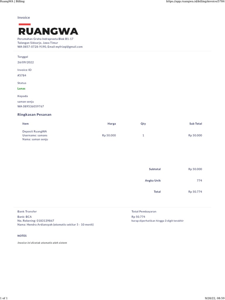 RuangWA Billing | PDF