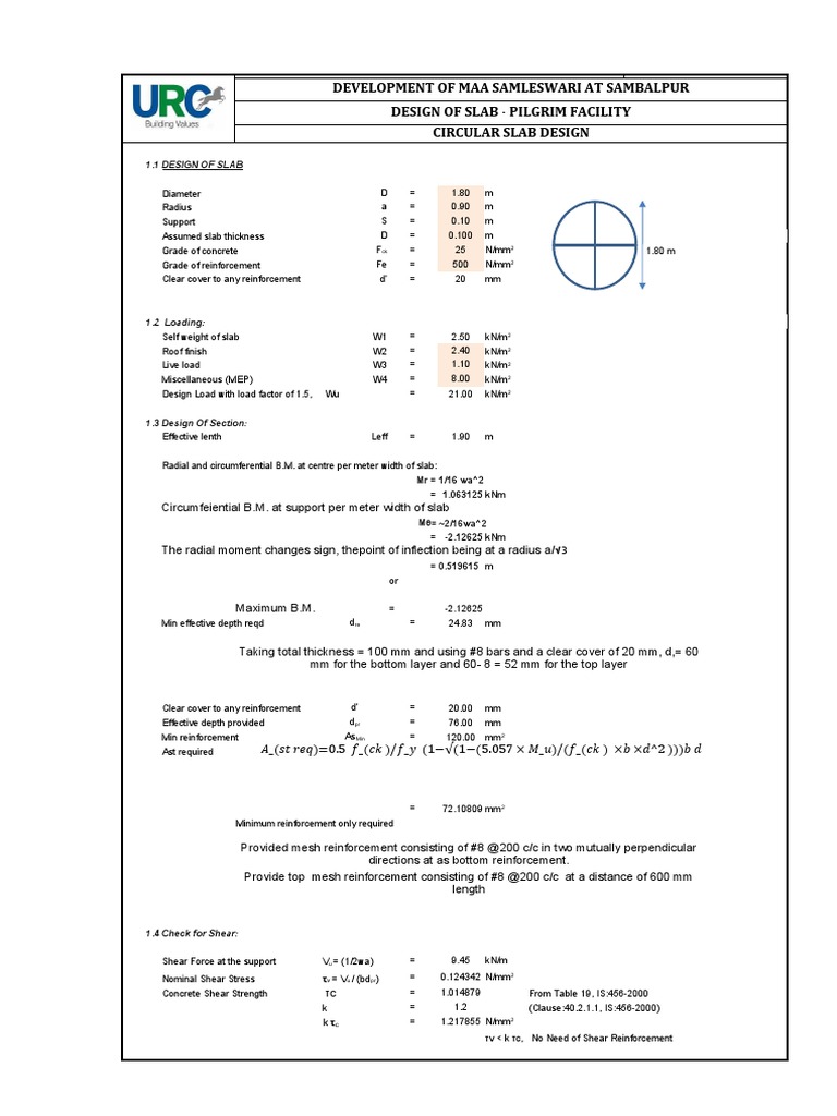 Circular Slab Design and Reinforcement | PDF | Materials | Mechanics