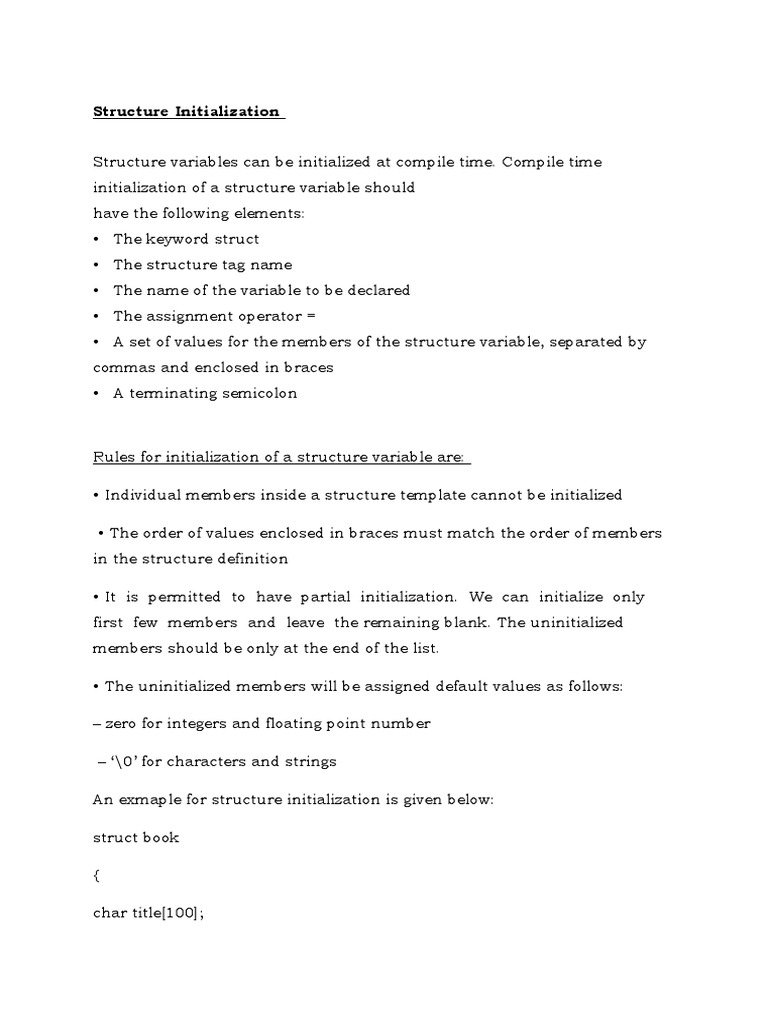 Structure Initialization Pdf Variable Computer Science Integer Computer Science