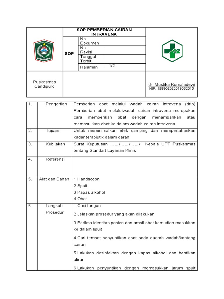 Sop Pemberian Intravena | PDF | Pengembangan Diri | Kesehatan Holistik