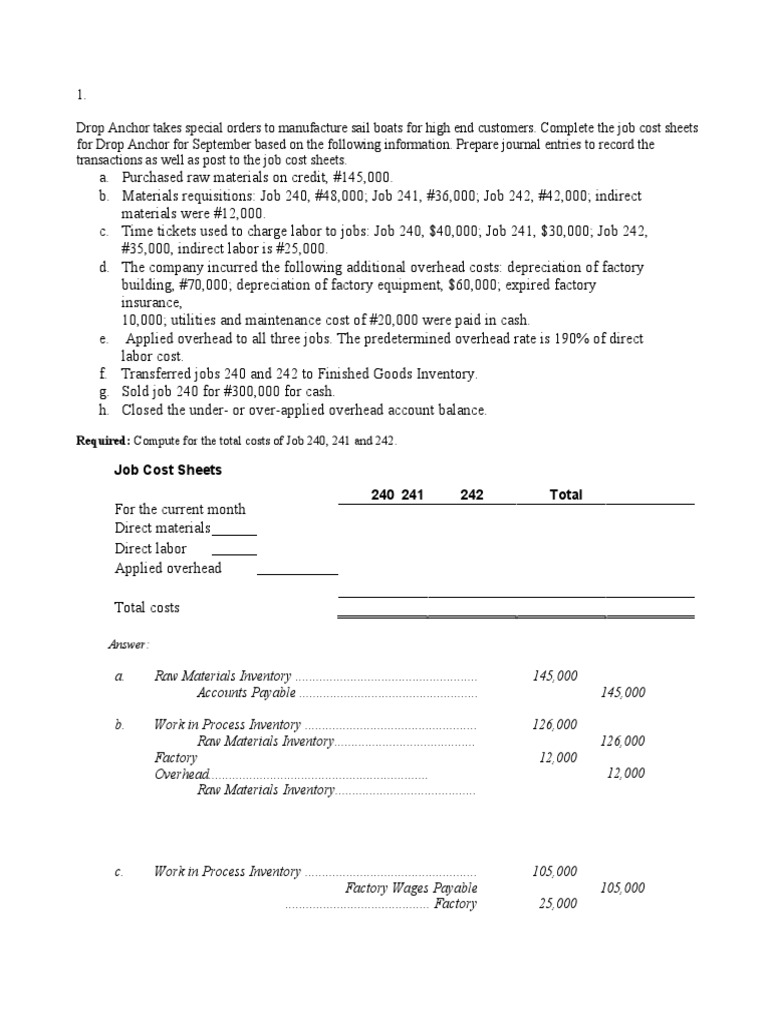 Job Costing Questions Pdf Inventory Accounting