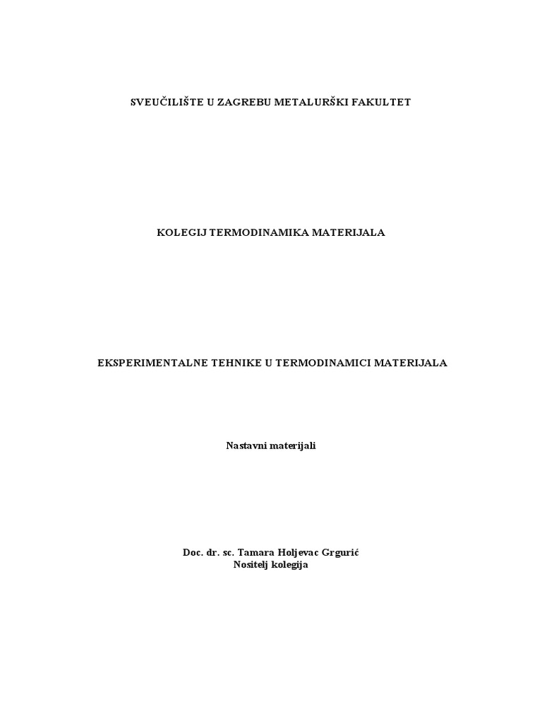 Eksperimentalne Tehnike U Termodinamici Materijala | PDF