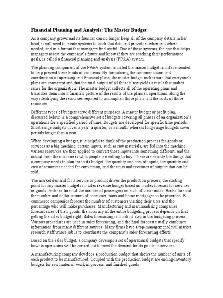 Financial Planning and Analysis | PDF | Sales | Budget