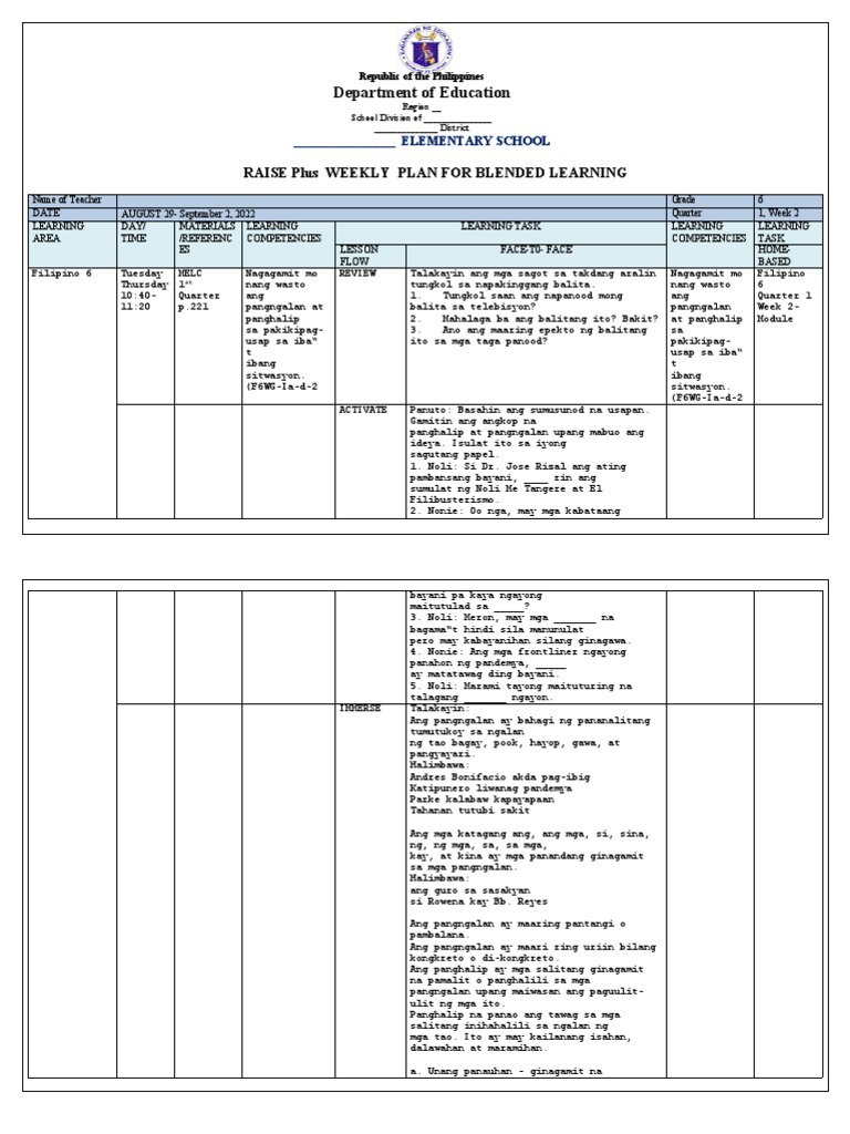 Raise-Plus-Wlp-Grade 6-Q1-W2 | PDF
