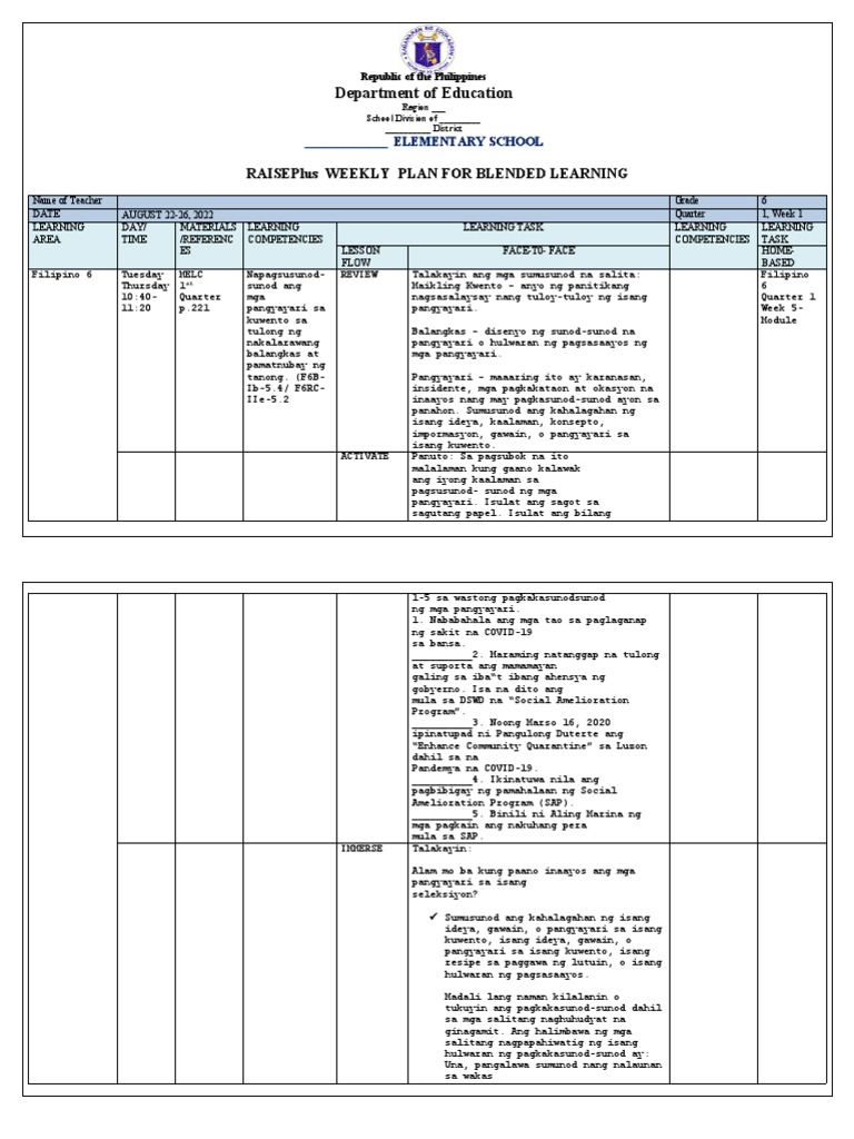 Raise-Plus-Wlp-Grade 6-Q1-W5 | PDF