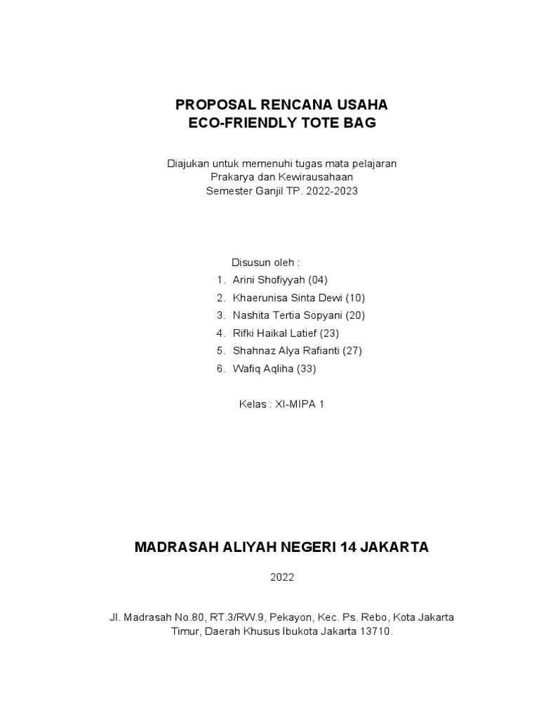 Proposal Usaha Eco-Friendly ToteBag | PDF