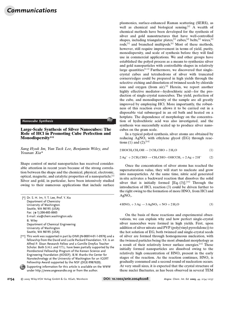Large-Scale Synthesis of Silver Nanocubes | PDF | Nanoparticle ...