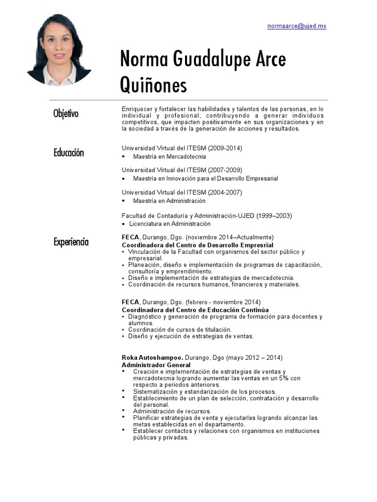 CV Norma Arce | PDF | Marketing | Iniciativa empresarial
