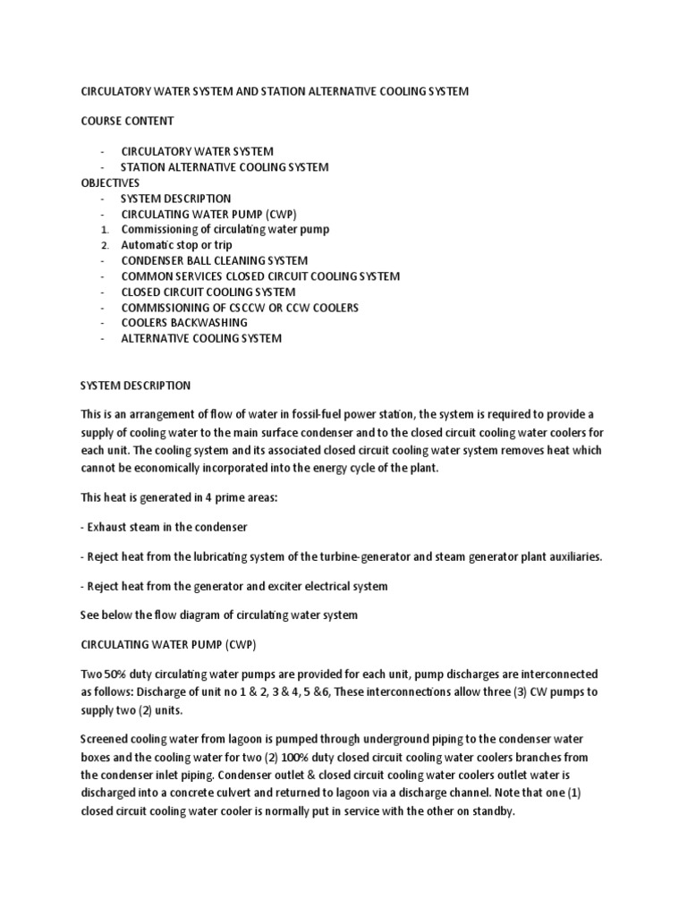 Circulating Water System and Station Alternative Cooling | PDF | Pump ...