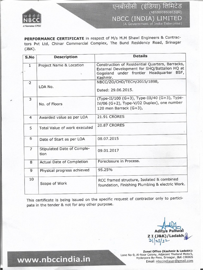 MM Shawl Certificate by NBCC | PDF