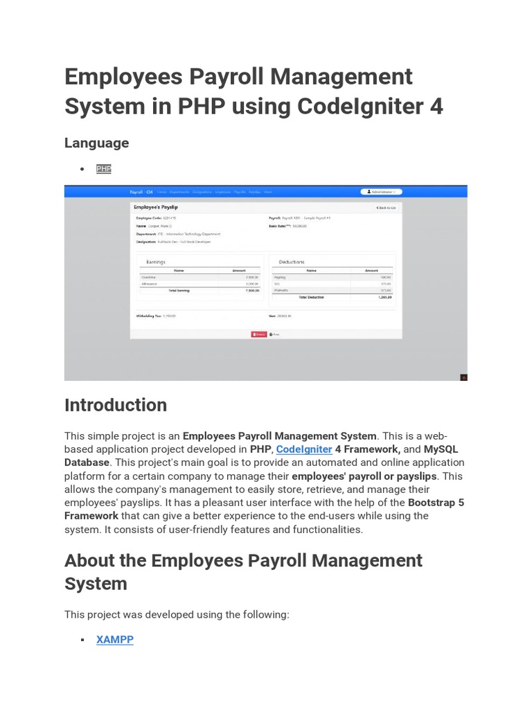 Employees Payroll Management System in PHP Using CodeIgniter 4 | PDF