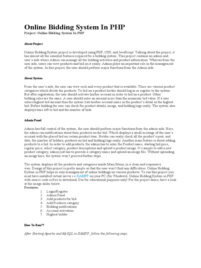 Online Bidding System in PHP | PDF | Php | Databases