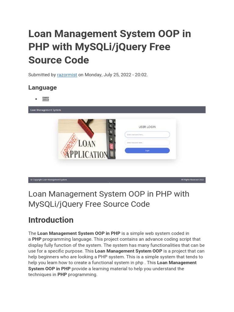 Loan Management System OOP in PHP With MySQLi | PDF | Php | World Wide Web