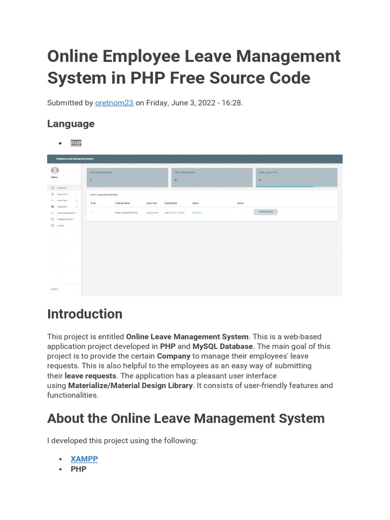 Online Employee Leave Management System in PHP | Download Free PDF ...