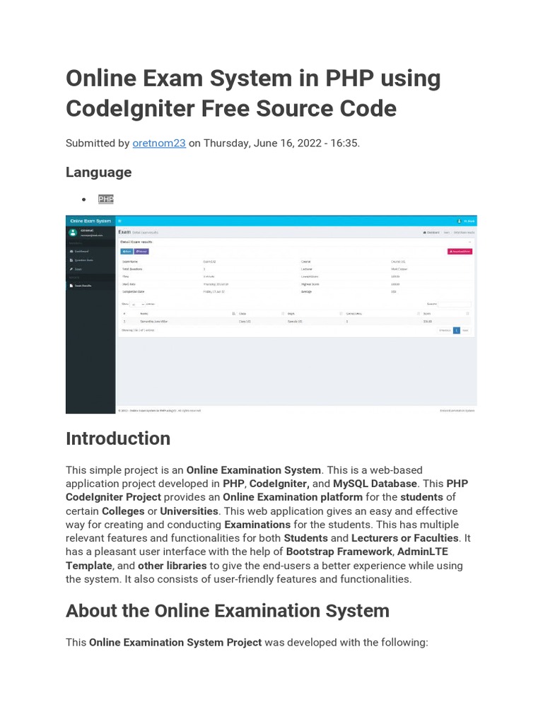 Online Exam System in PHP Using CodeIgniter | PDF | Php | Bootstrap (Front End Framework)