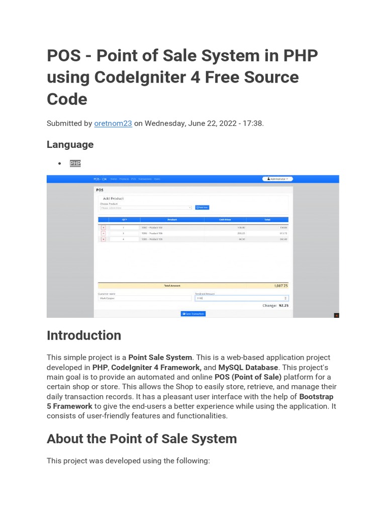 Pos Point Of Sale System In Php Using Codeigniter 4 Free Source Code Pdf Point Of Sale