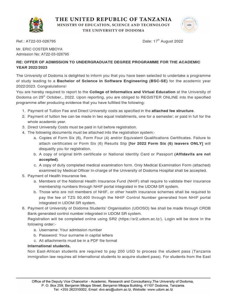 Undergraduate Admission Letter 2022-2023 | PDF | Undergraduate ...