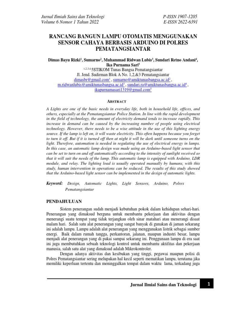 Rancang Bangun Lampu Otomatis Menggunakan Sensor Cahaya Berbasis ...