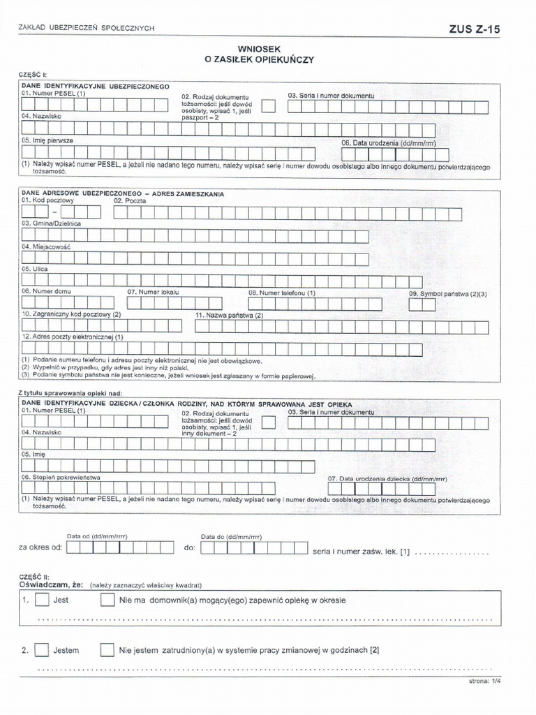 Wniosek ZUS Z-15 | PDF