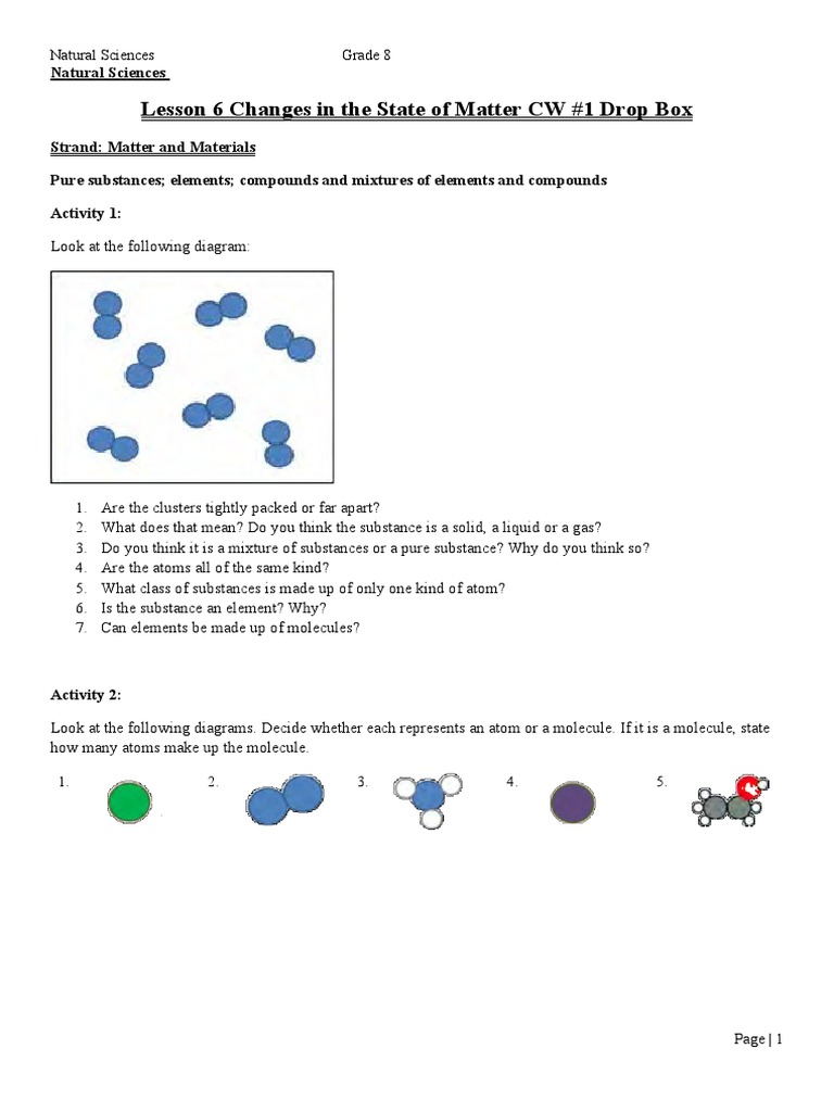 Lesson 6 Changes in The State of Matter CW 1 Drop Box | PDF | Chemical ...