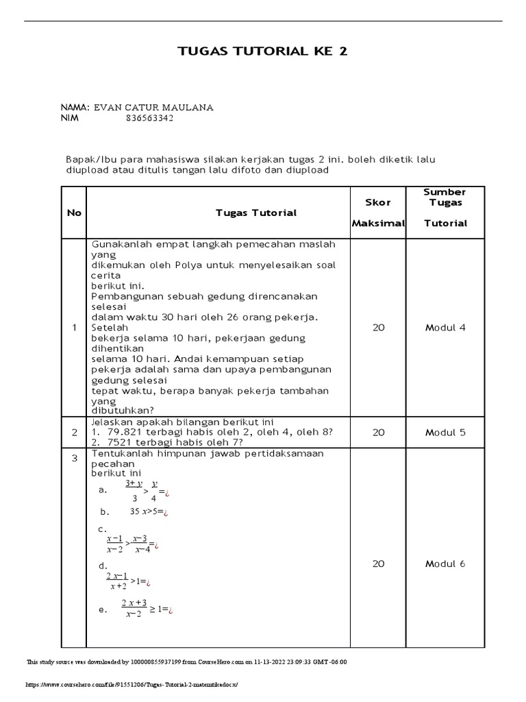 Tugas Tutorial 2 Matemtika | PDF
