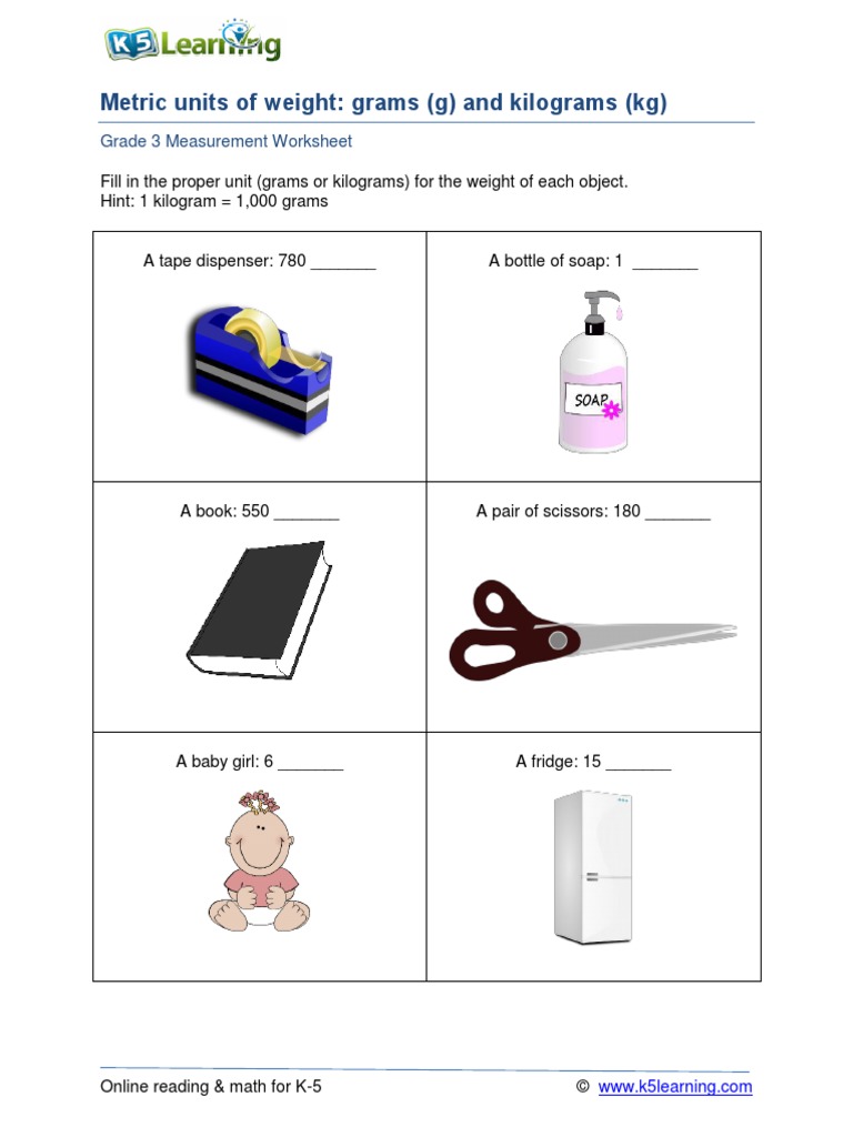 Grade 3 Measurement Units of Weight Metric B | PDF | Cooking, Food & Wine