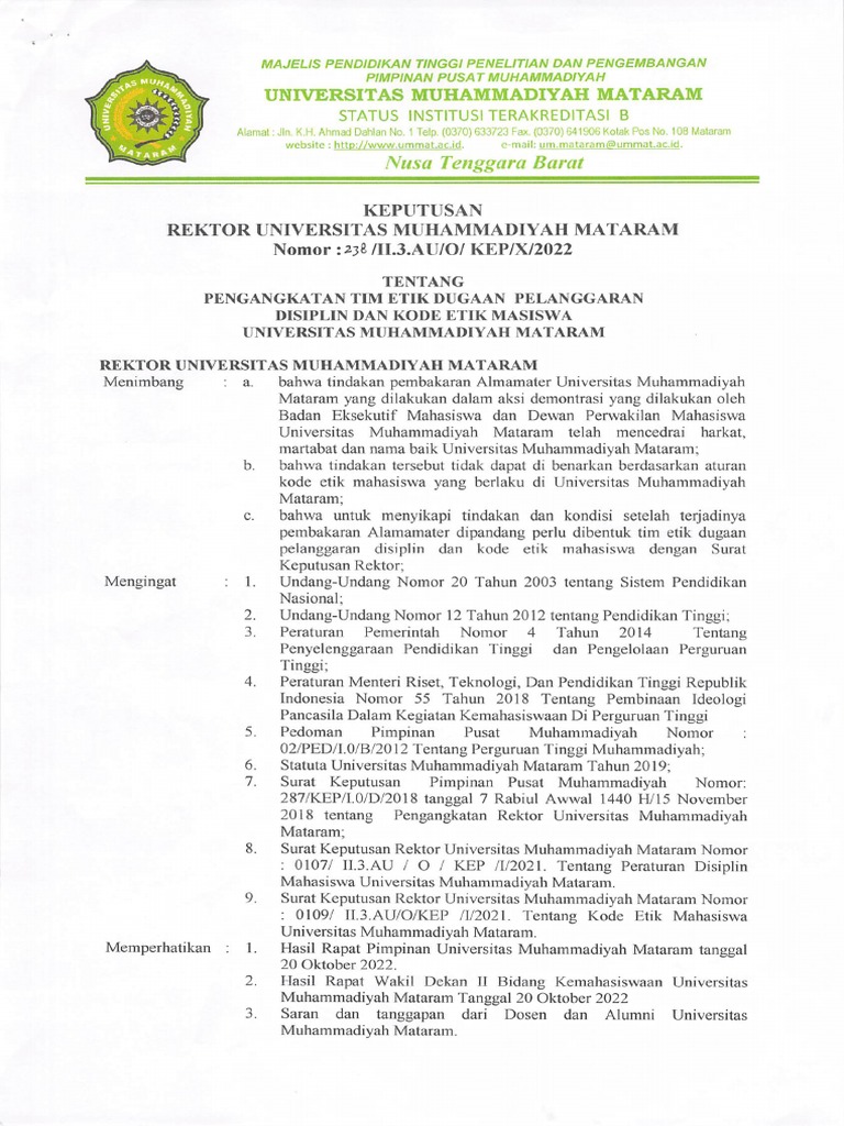 SK Pengangkatan Tim Etik Dugaan Pelanggaran Disiplin Dan Kode Etik ...