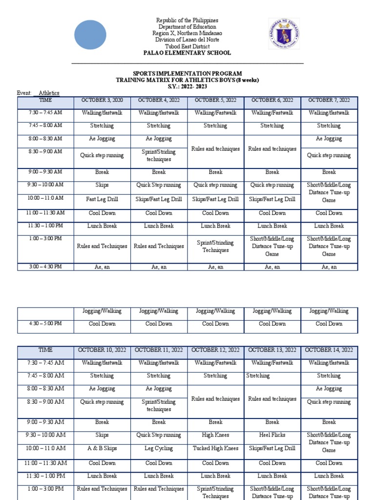 Athletics Traing Matrix | PDF | Walking | Physical Exercise